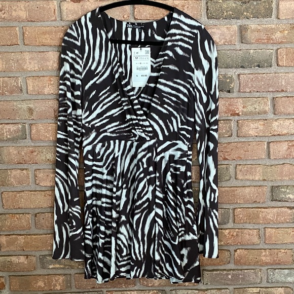 Zara | Tops | Zara Black And White Zebra Print Tunic Blousedress | Poshmark